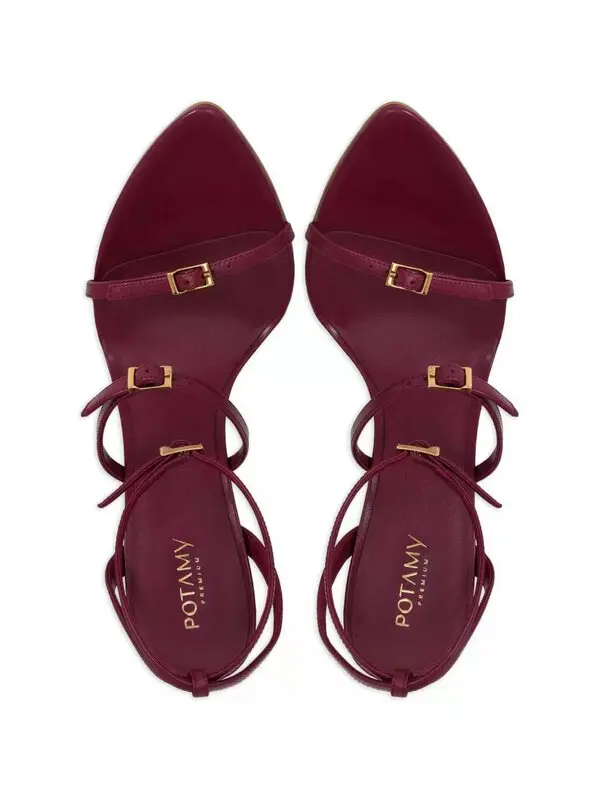 POTAMY Buckle Strap Leather Stiletto Sandals - Red
