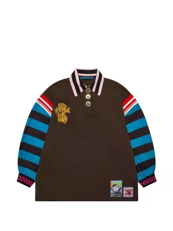 CHOPOVA LOWENA Striped-sleeve Polo Top - Brown