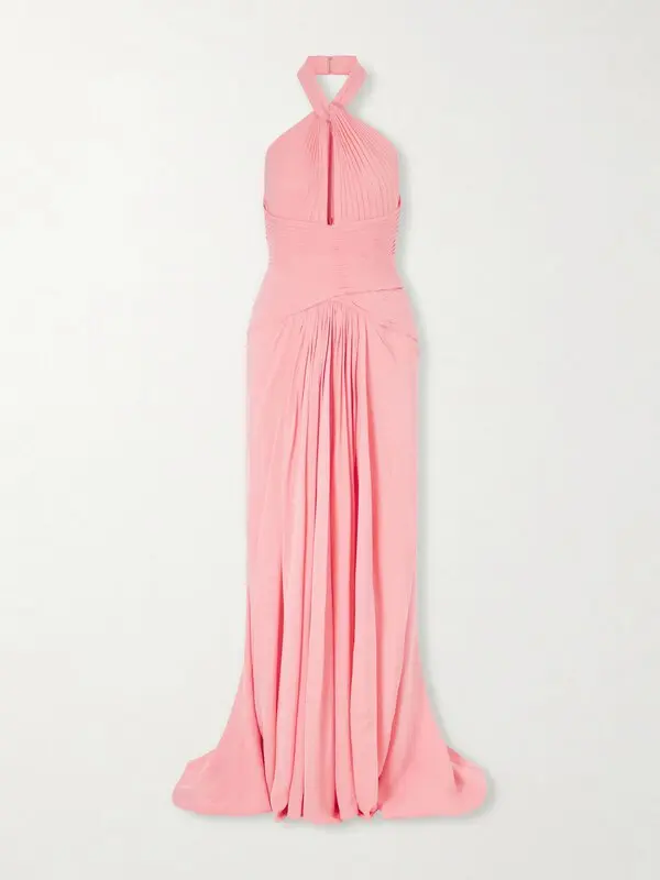 Elie Saab Pleated Silk-georgette Halterneck Gown