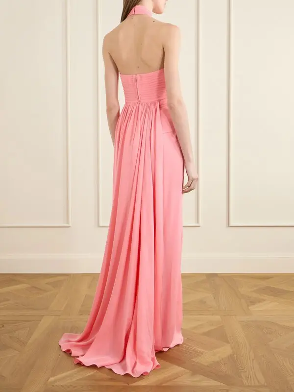 Elie Saab Pleated Silk-georgette Halterneck Gown