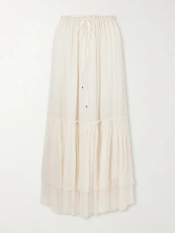 Chloé Tiered Silk Crepe De Chine Maxi Skirt - Neutrals
