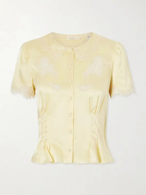 DÔEN Yvette Lace-trimmed Silk-satin Blouse - Yellow