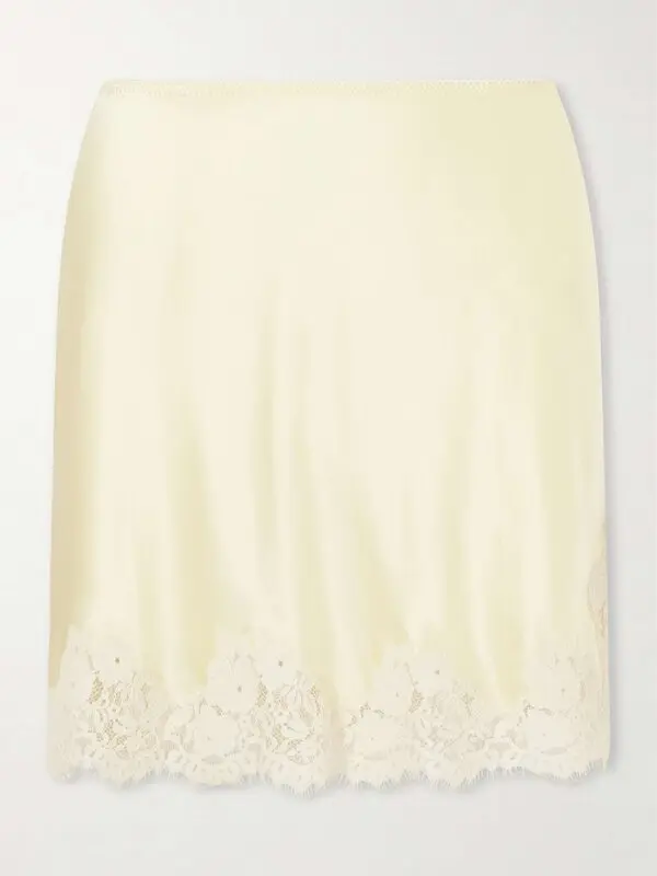 DÔEN Giulietta Lace-trimmed Silk-charmeuse Mini Skirt - Pastel Yellow