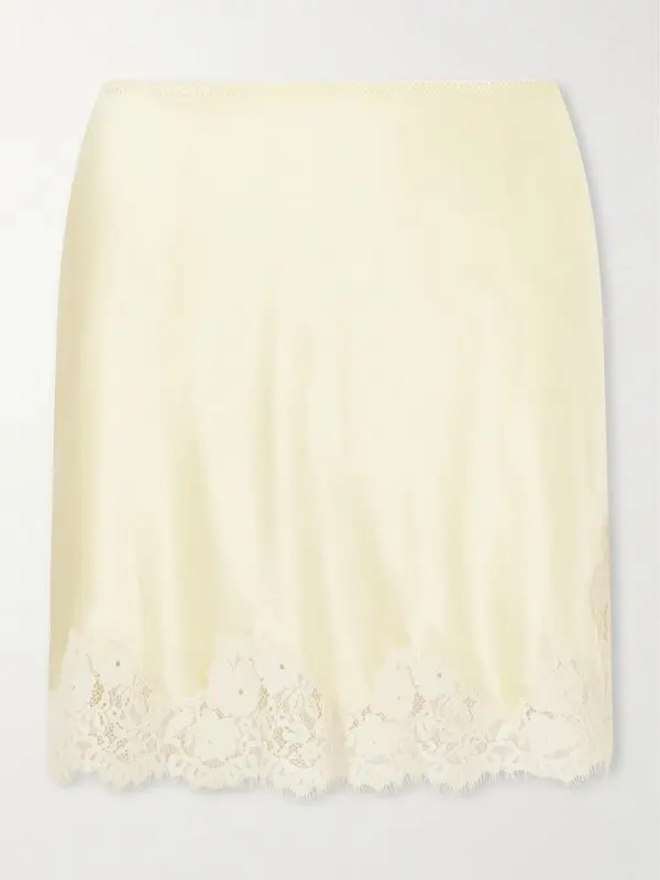 DÔEN Giulietta Lace-trimmed Silk-charmeuse Mini Skirt - Yellow