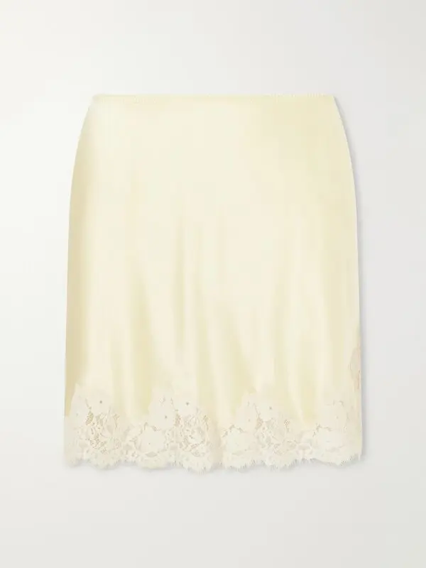 DÔEN Giulietta Lace-trimmed Silk-charmeuse Mini Skirt - Yellow