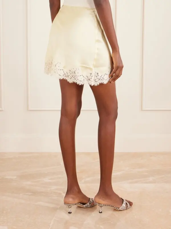 DÔEN Giulietta Lace-trimmed Silk-charmeuse Mini Skirt - Yellow