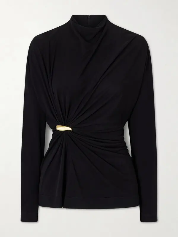Bottega Veneta Embellished Gathered Jersey Top - Black