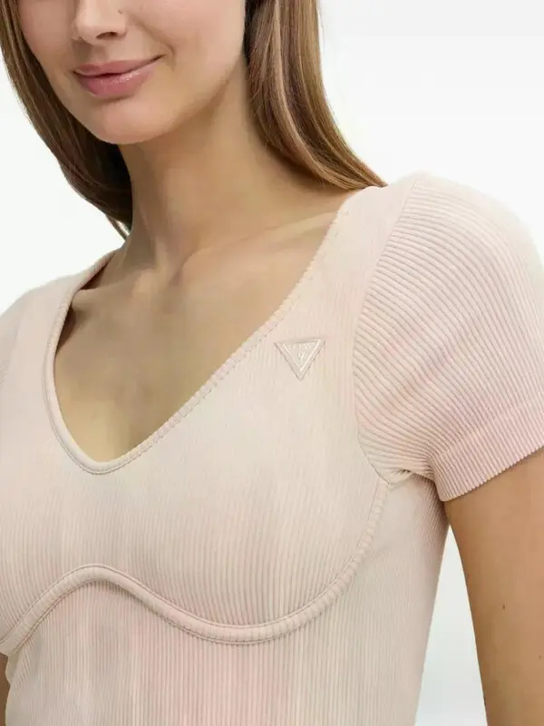 Guess Ribbed V-neck Short Sleeve Top