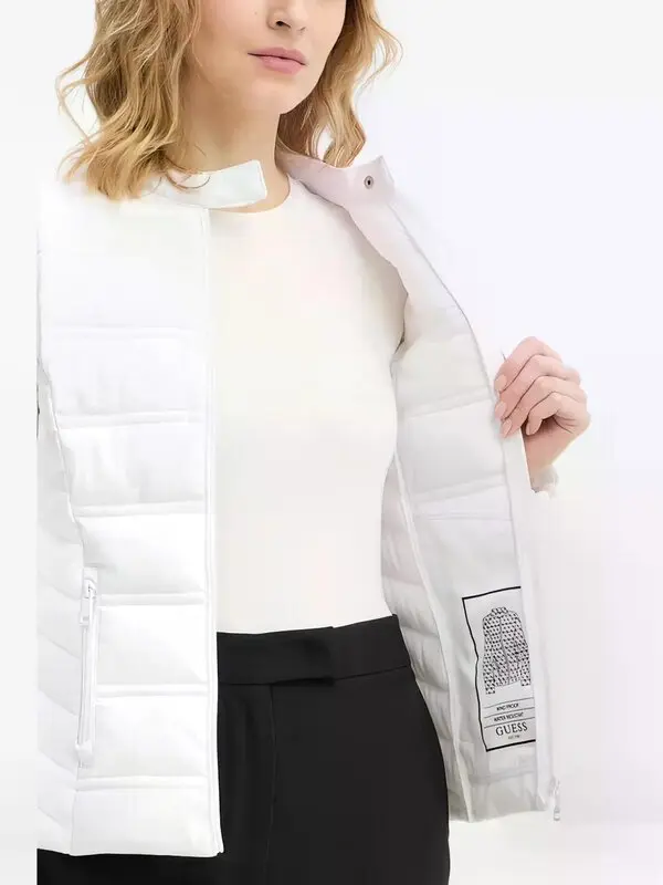 Guess Logo Zip-up Puffer Jacket - White