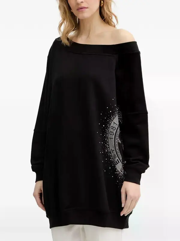 Guess Off-shoulder Rhinestone Sweatshirt - Black