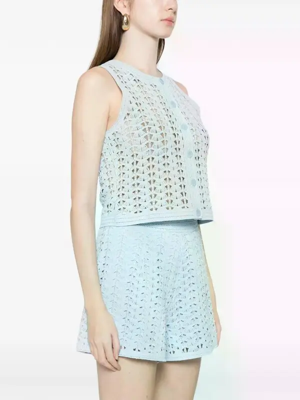 Sandro Sleeveless Crochet Top With Pearl Embellishments