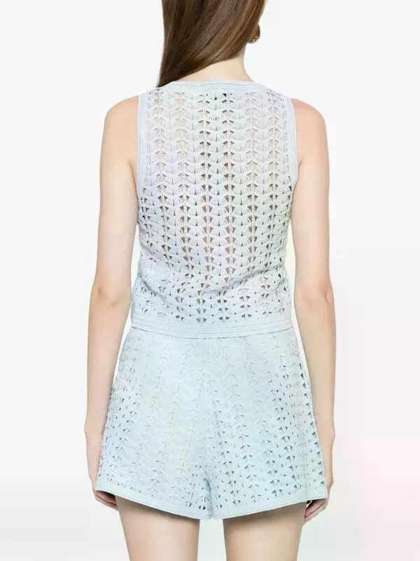 Sandro Sleeveless Crochet Top With Pearl Embellishments