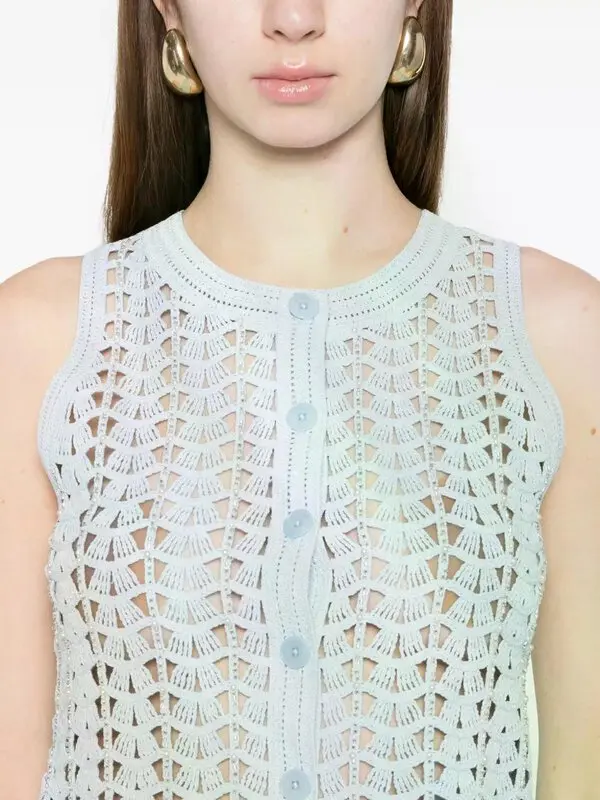Sandro Sleeveless Crochet Top With Pearl Embellishments