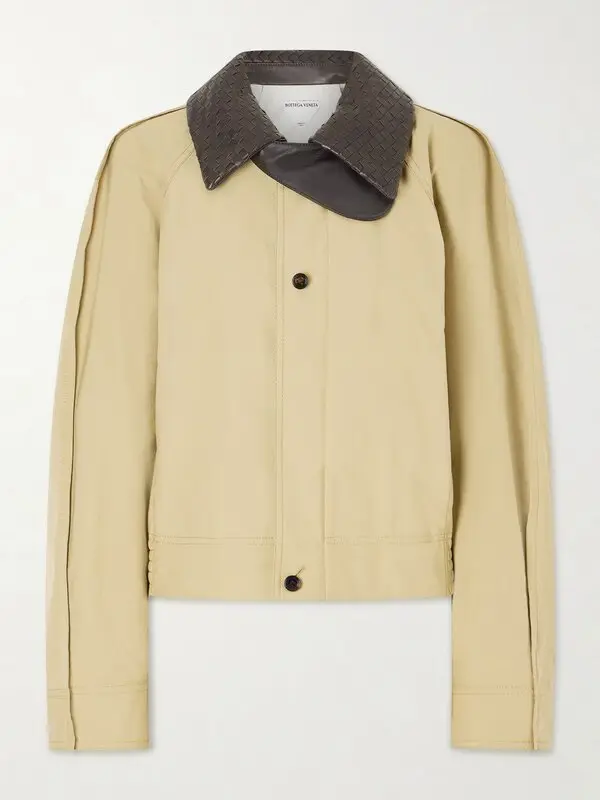 Bottega Veneta Intrecciato Leather-trimmed Cotton-twill Jacket - Neutrals