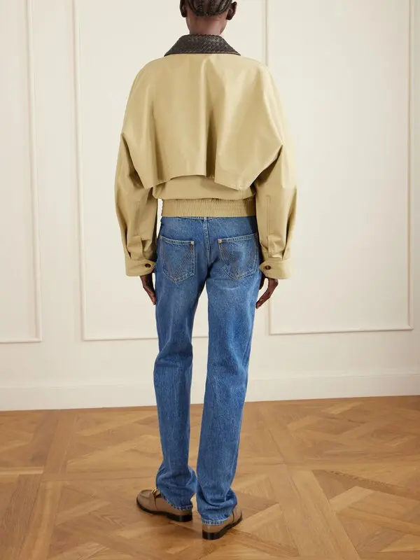 Bottega Veneta Intrecciato Leather-trimmed Cotton-twill Jacket - Neutrals