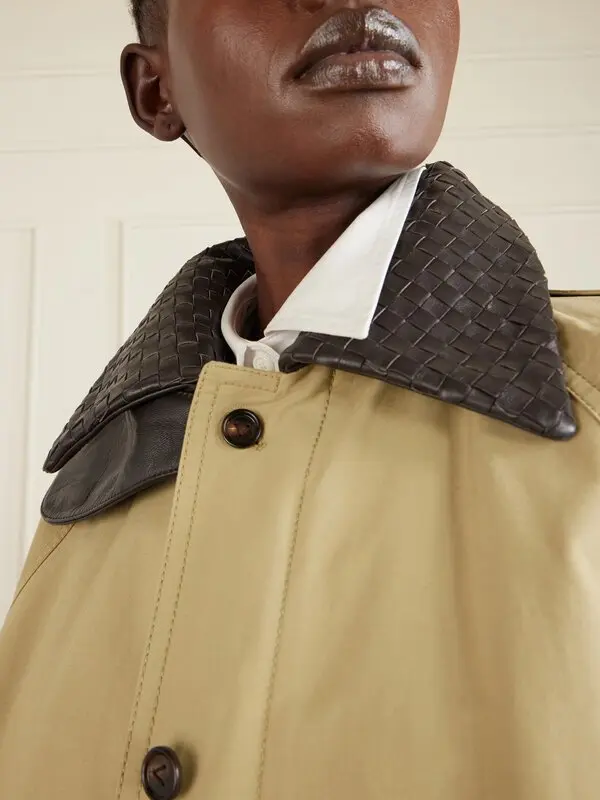 Bottega Veneta Intrecciato Leather-trimmed Cotton-twill Jacket - Neutrals