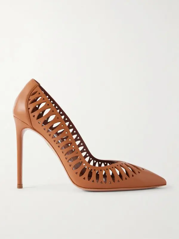 AQUAZZURA Gisele 105 Cut-out Leather Pumps - Brown