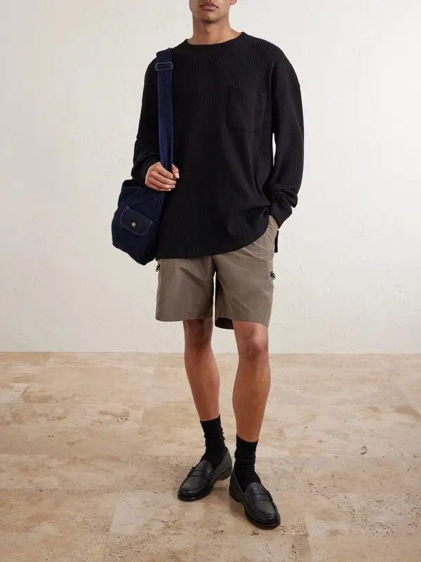 FRIZMWORKS Oversized Waffle-knit Cotton-blend T-shirt - Black