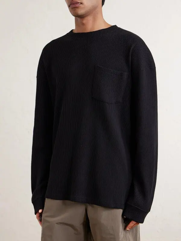 FRIZMWORKS Oversized Waffle-knit Cotton-blend T-shirt - Black