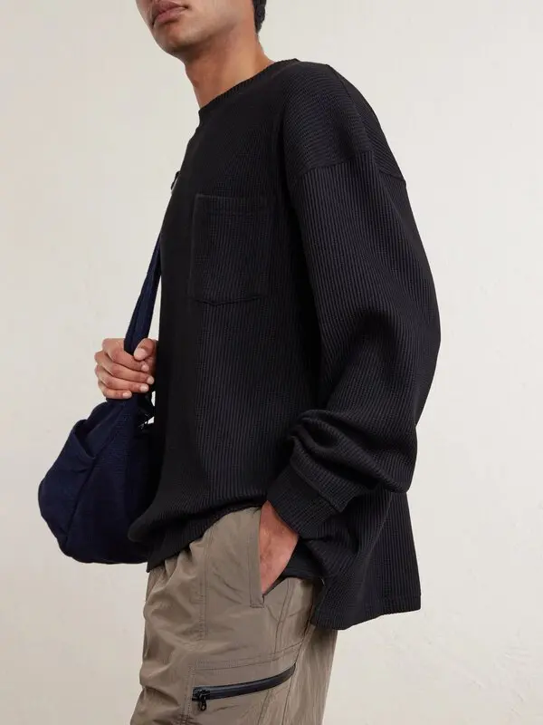 FRIZMWORKS Oversized Waffle-knit Cotton-blend T-shirt - Black