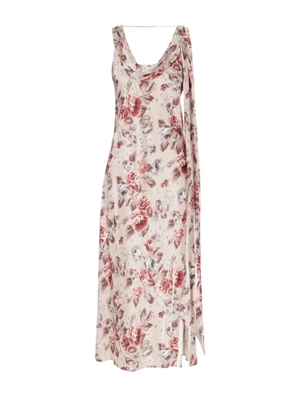 Acne Studios Tie-detailed Draped Floral-print Satin Midi Dress - Multi