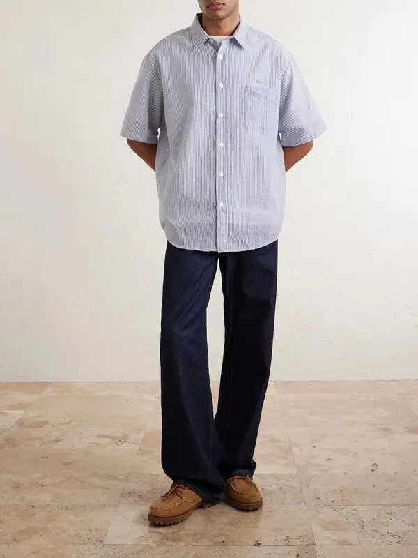 FRIZMWORKS Striped Cotton-blend Seersucker Shirt