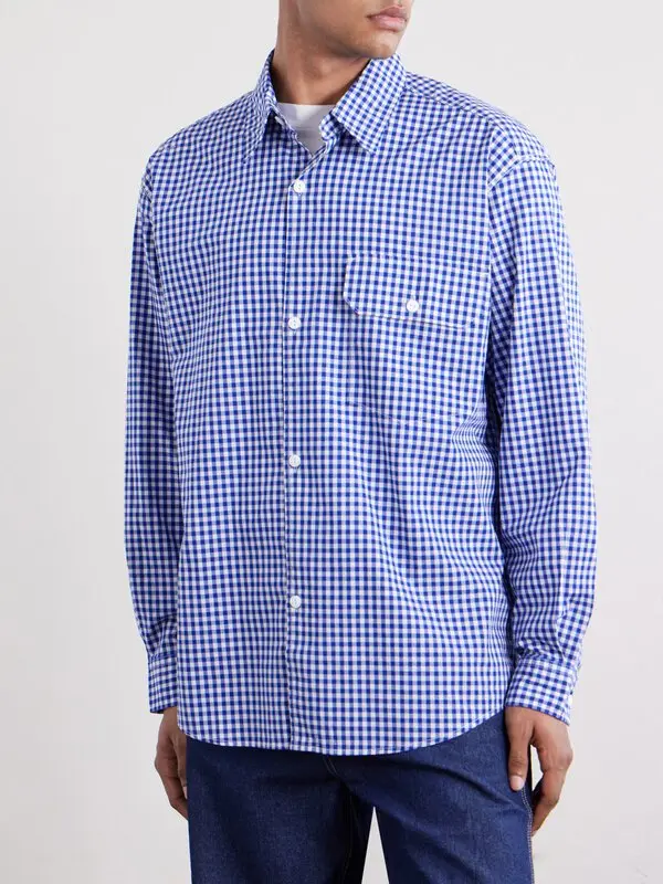 FRIZMWORKS Ease Gingham Cotton Shirt - Blue