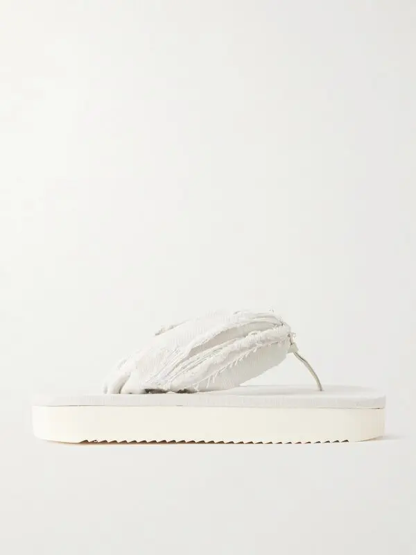 Rick Owens Frayed Denim Sandals - White