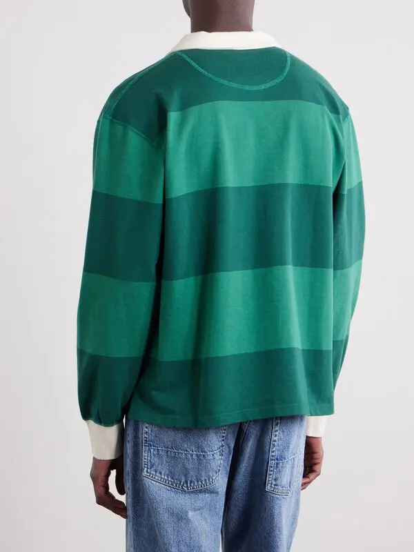 DRAKE'S Striped Cotton-jersey Quarter-zip Polo Shirt