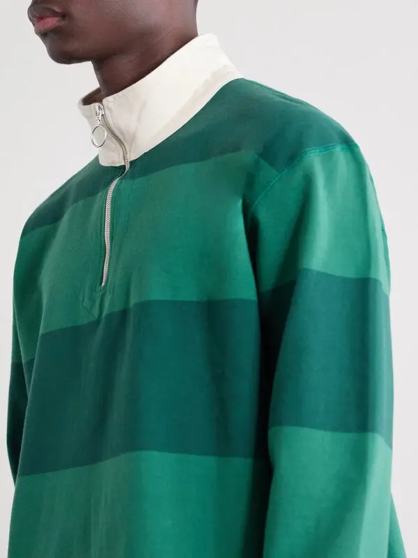 DRAKE'S Striped Cotton-jersey Quarter-zip Polo Shirt