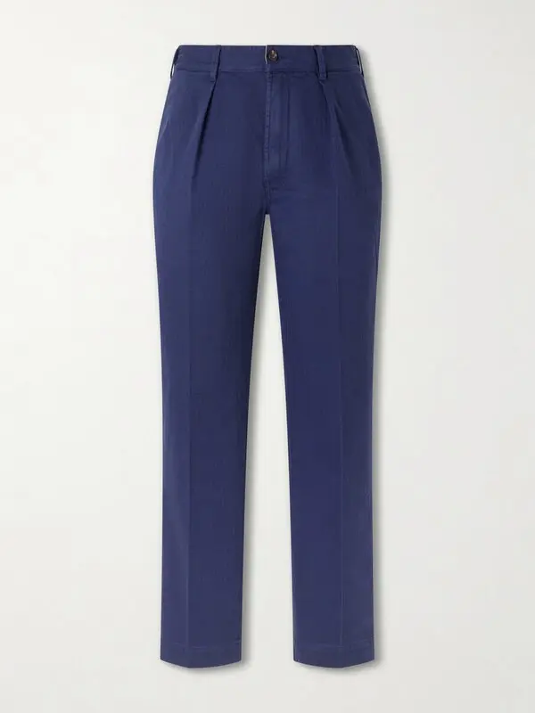 DRAKE'S Games Straight-leg Herringbone Cotton Suit Trousers - Blue