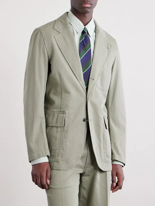 DRAKE'S Games Herringbone Cotton Suit Jacket - Green