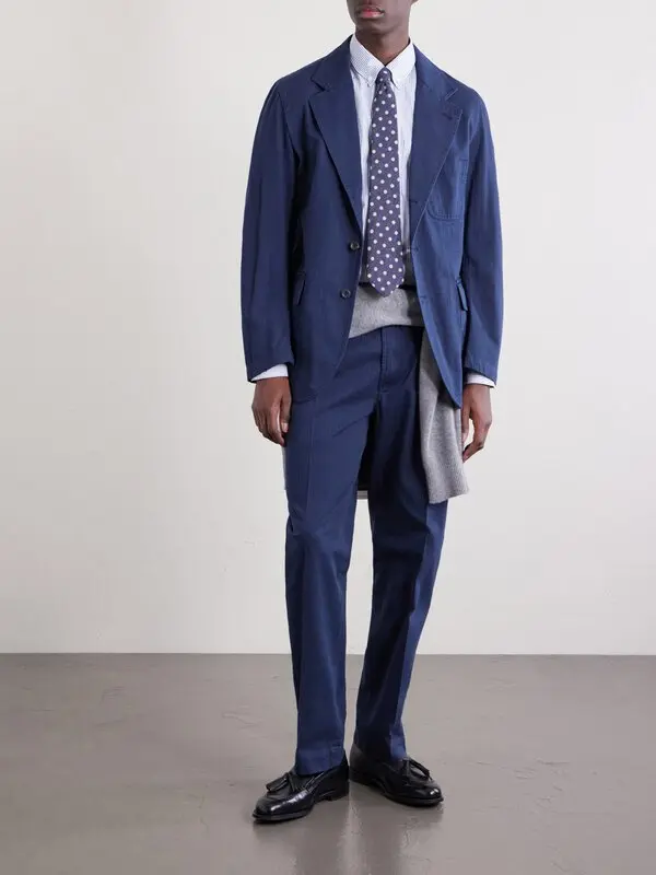 DRAKE'S Games Herringbone Cotton Suit Jacket - Blue