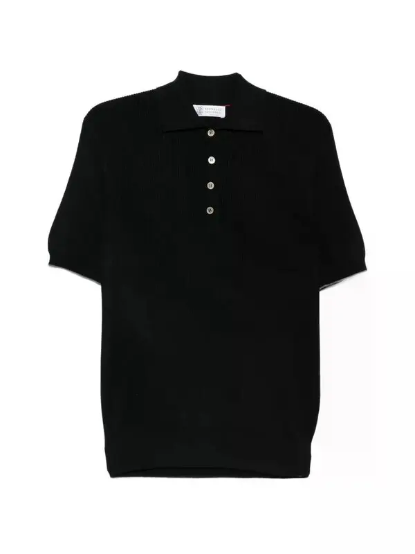 Brunello Cucinelli Ribbed Button Polo Shirt - Black