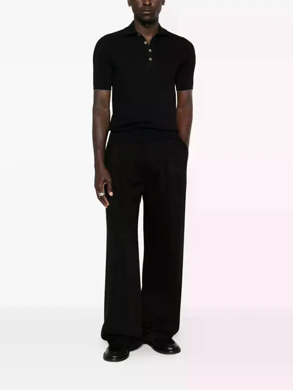 Brunello Cucinelli Ribbed Button Polo Shirt - Black