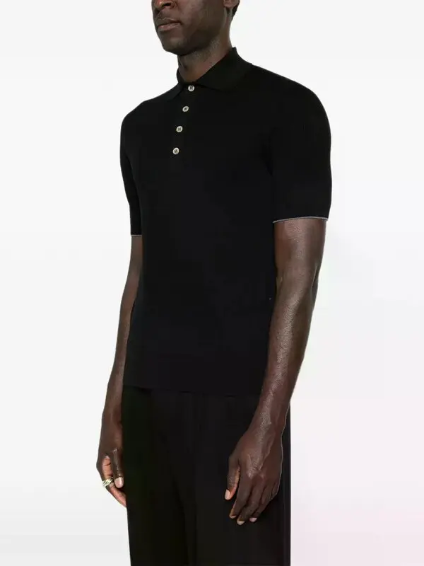 Brunello Cucinelli Ribbed Button Polo Shirt - Black