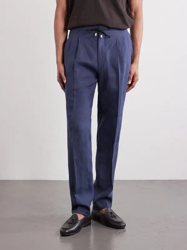 DE PETRILLO Straight-leg Pleated Linen Trousers