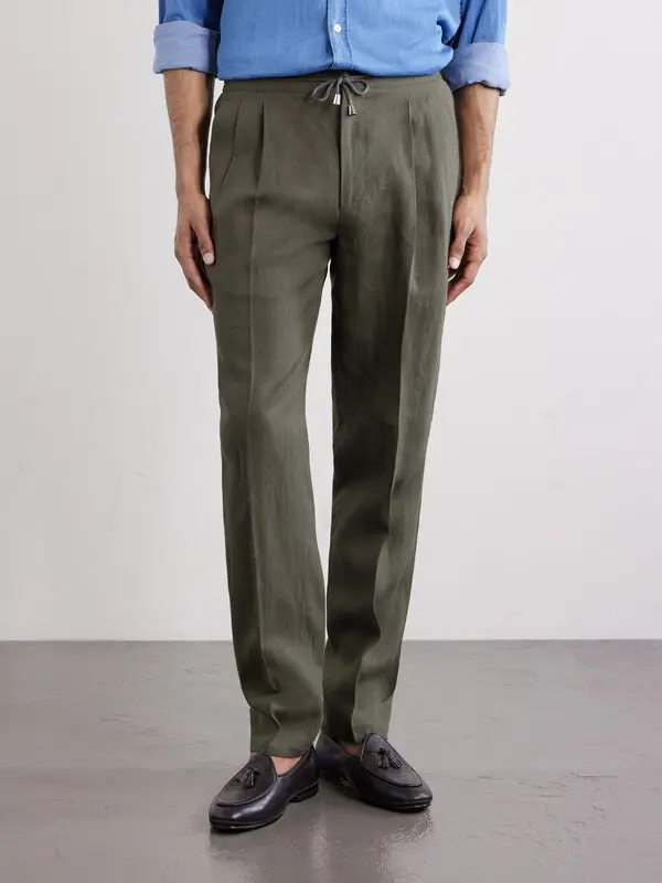 DE PETRILLO Straight-leg Pleated Linen Trousers
