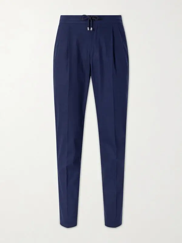 DE PETRILLO Straight-leg Pleated Cotton-twill Trousers - Blue