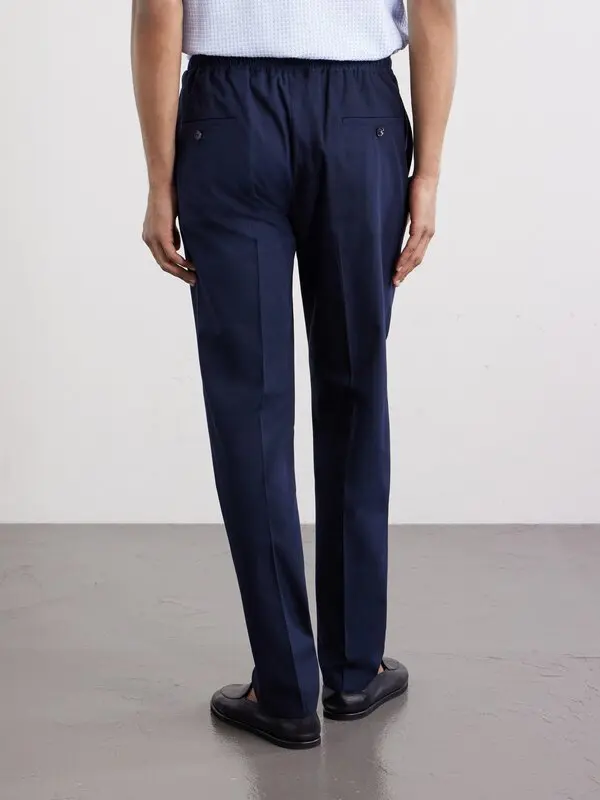 DE PETRILLO Straight-leg Pleated Cotton-twill Trousers - Blue