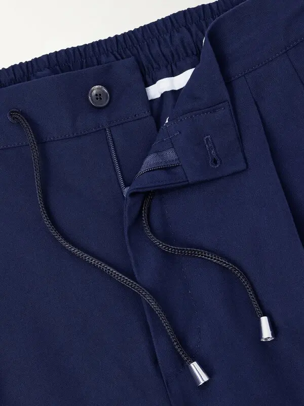 DE PETRILLO Straight-leg Pleated Cotton-twill Trousers - Blue
