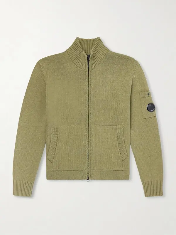 C.P. COMPANY Logo-appliquéd Knitted Zip-up Cardigan