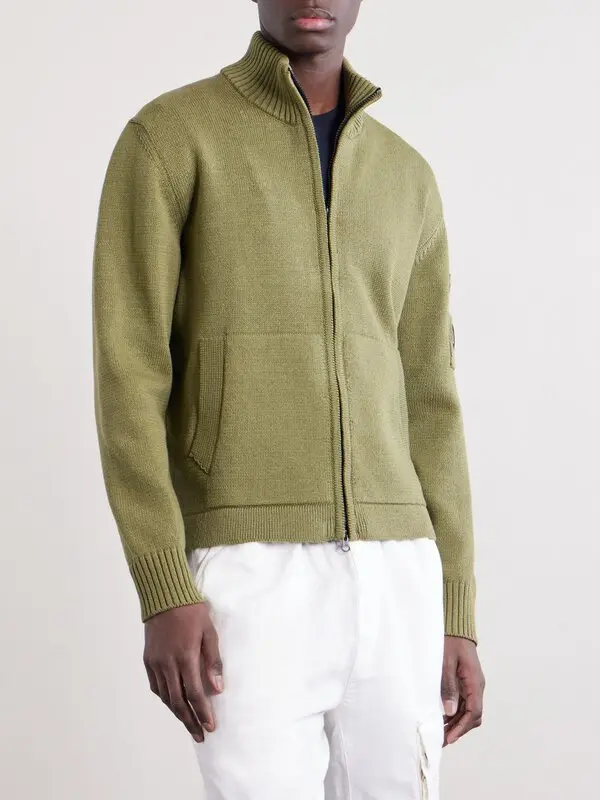 C.P. COMPANY Logo-appliquéd Knitted Zip-up Cardigan