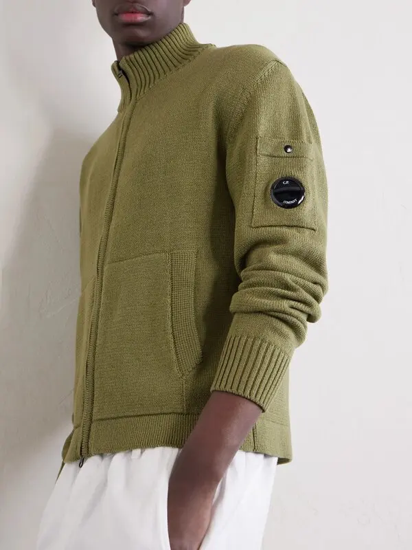 C.P. COMPANY Logo-appliquéd Knitted Zip-up Cardigan