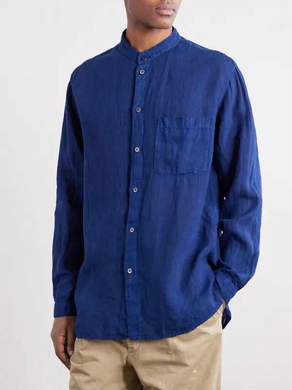 Blue Blue Japan Grandad-collar Linen-chambray Shirt