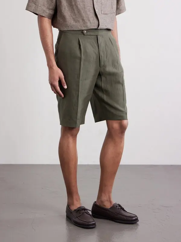 DE PETRILLO Straight-leg Pleated Linen Shorts