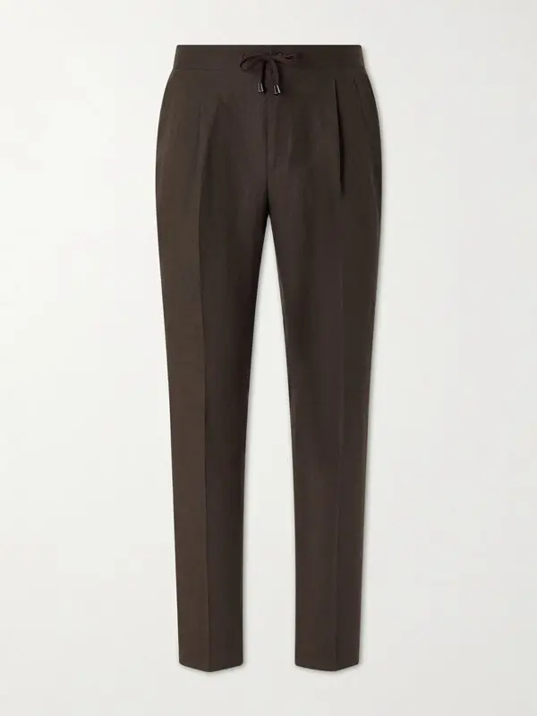 DE PETRILLO Straight-leg Pleated Linen Suit Trousers - Brown