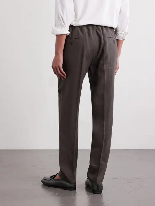 DE PETRILLO Straight-leg Pleated Linen Suit Trousers - Brown