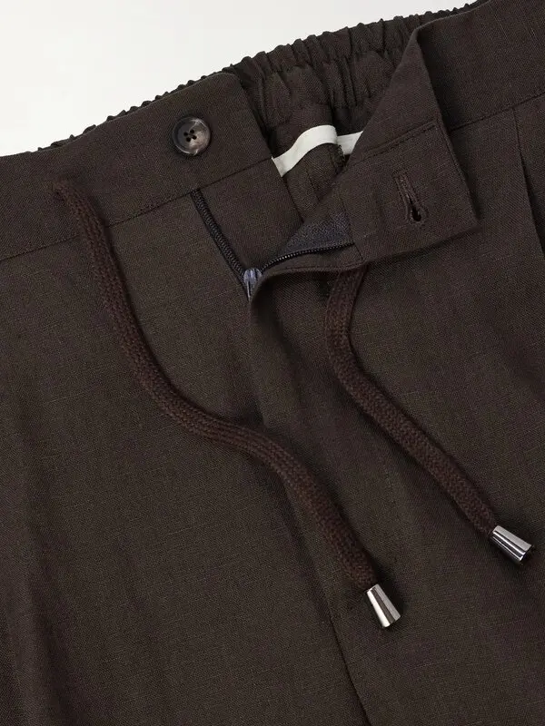 DE PETRILLO Straight-leg Pleated Linen Suit Trousers - Brown