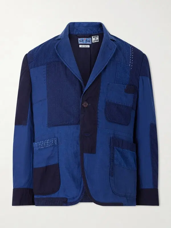 Blue Blue Japan Nenrin Indigo-dyed Patchwork Linen Blazer - Blue